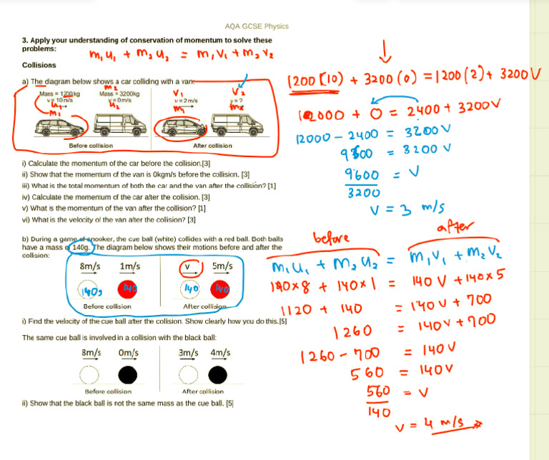 Elastic and Inelastic Collision Exercise | PDF