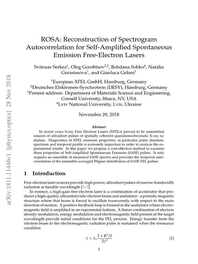 ROSA - Reconstruction of Spectrogram Autocorrelation For SASE FEL | PDF | Spectral Density ...