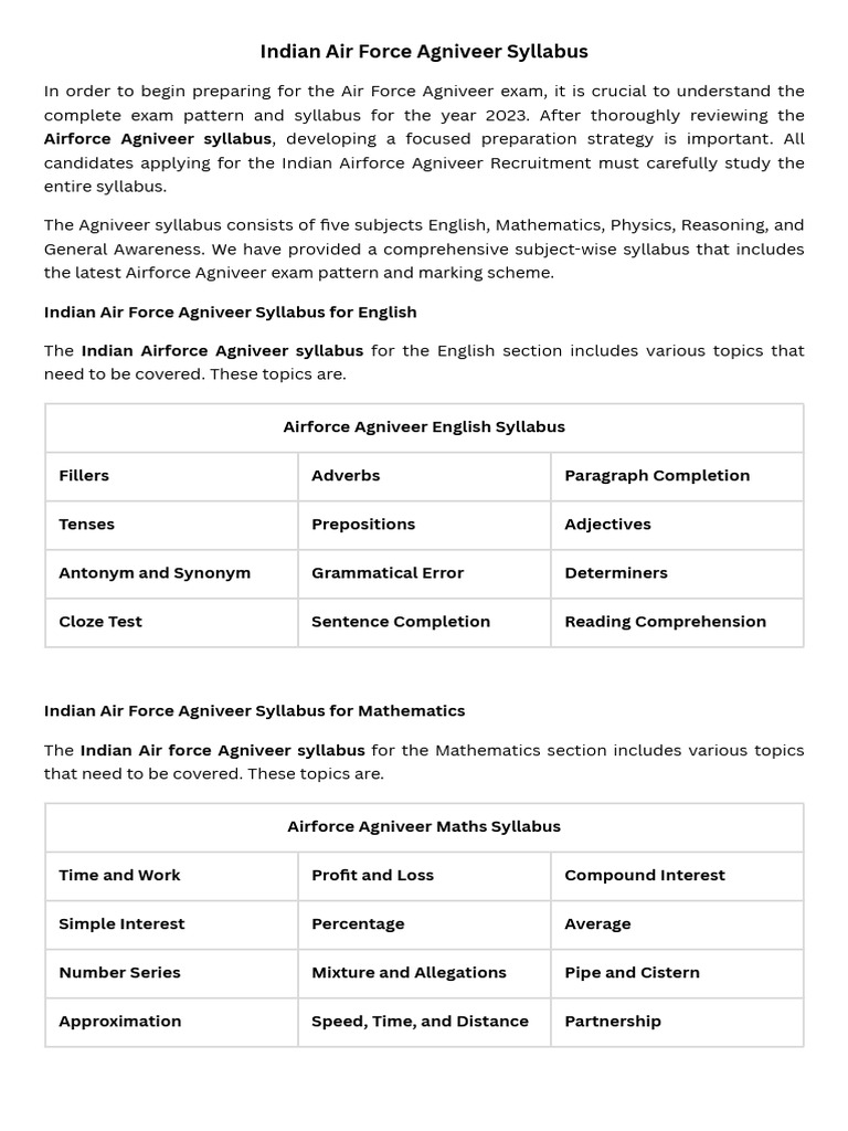 Indian Air Force Agniveer Syllabus PDF | PDF | Physics ...