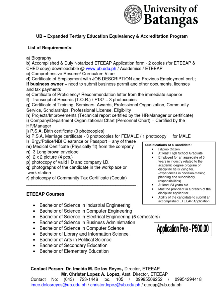2022 - Eteeap Requirements & Course Offerings | PDF | Bachelor Of Science