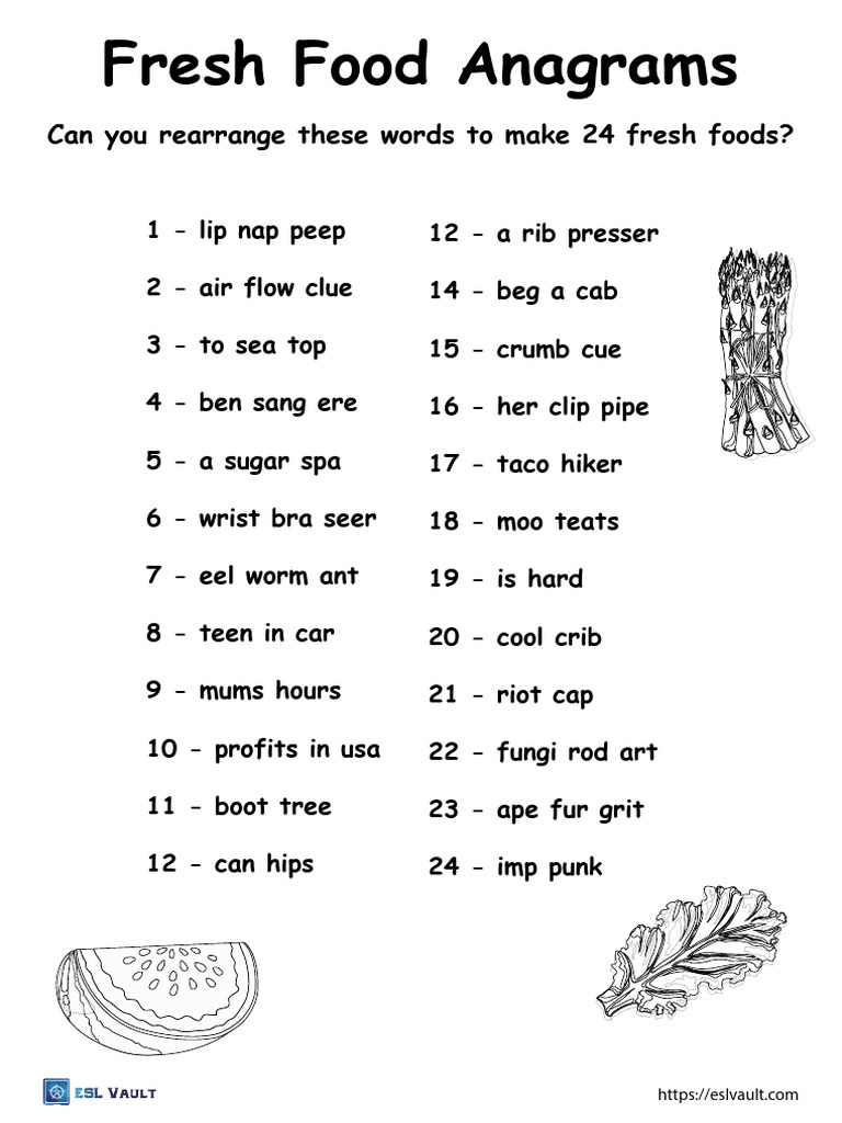 Fresh Food Anagrams Challenge | PDF