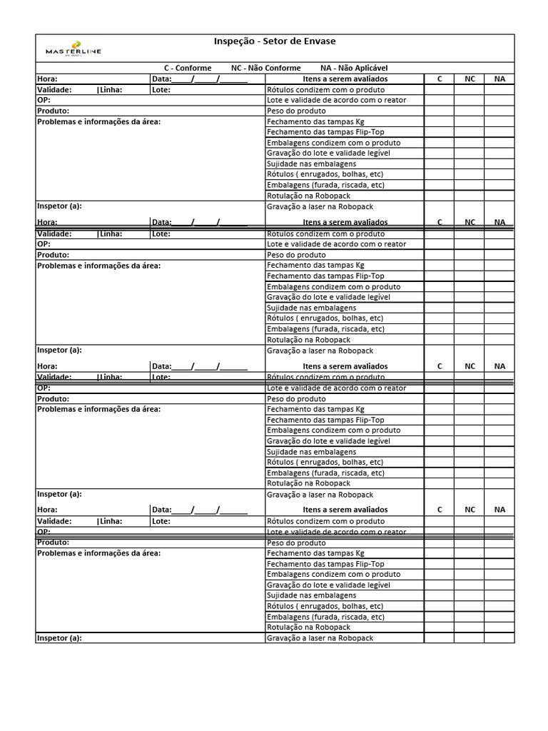 Check - List Inspeções Envase | PDF | Processos industriais ...