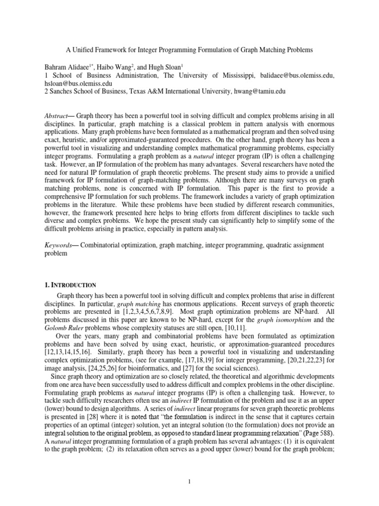 A Unified Framework For Integer Programming Formul Pdf Vertex
