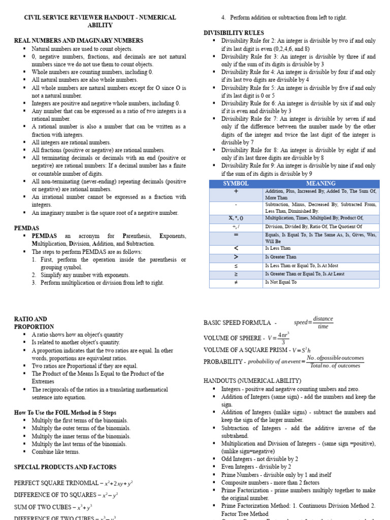 NUMERICAL HANDOUT | PDF | Numbers | Rational Number