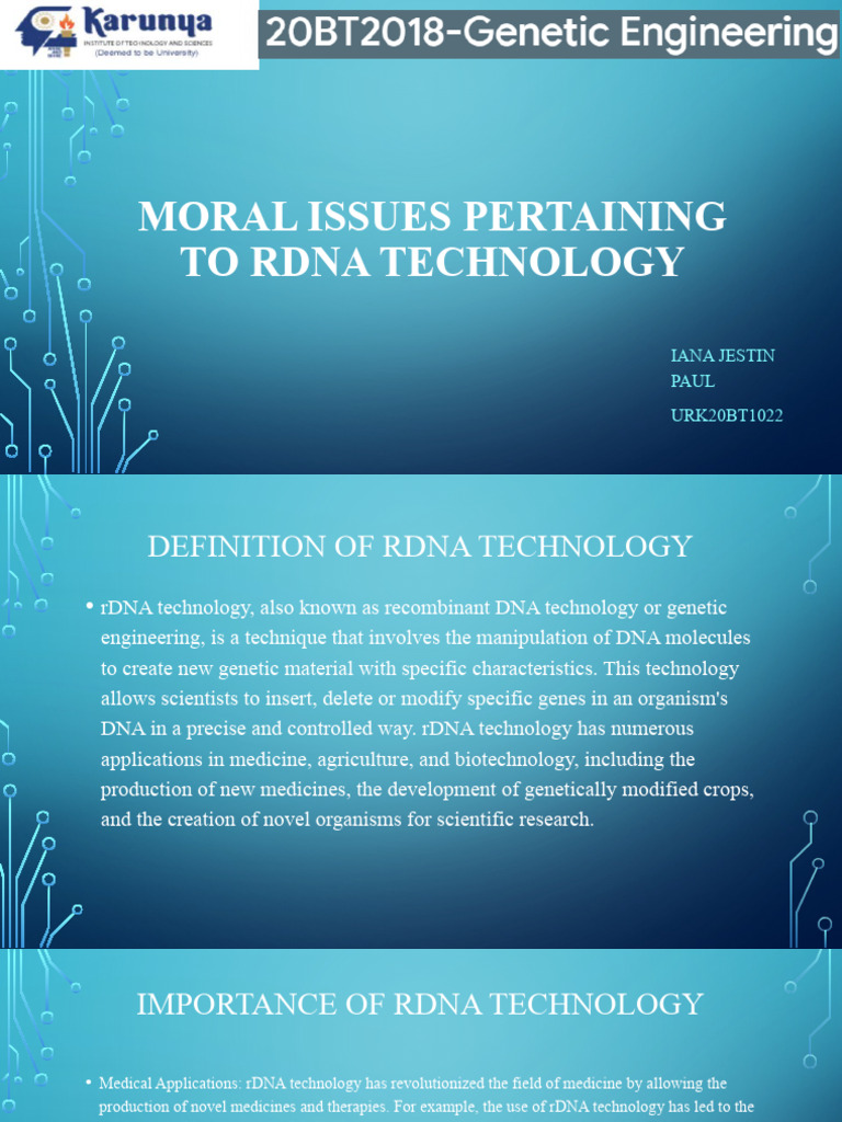 Ethical Issues in rDNA Technology | PDF | Recombinant Dna | Genetically ...