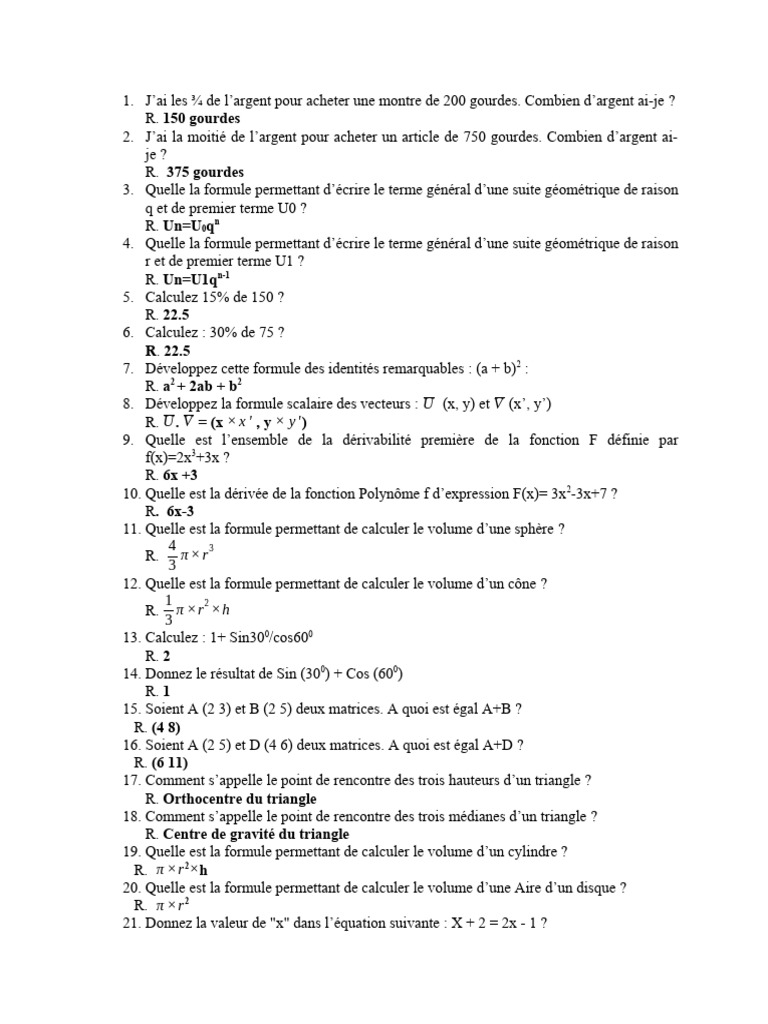 Exercices de mathématiques et formules essentielles | PDF | Triangle ...