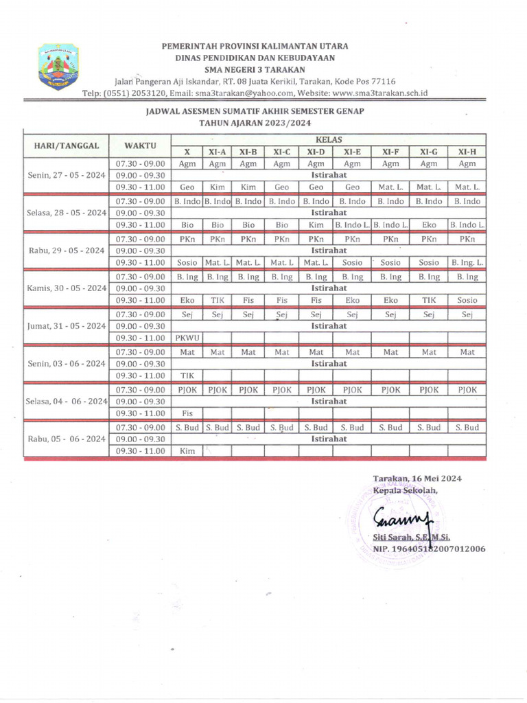 Jadwal Potrait Ujian Akhir Semester Genap 2023-2024 | PDF