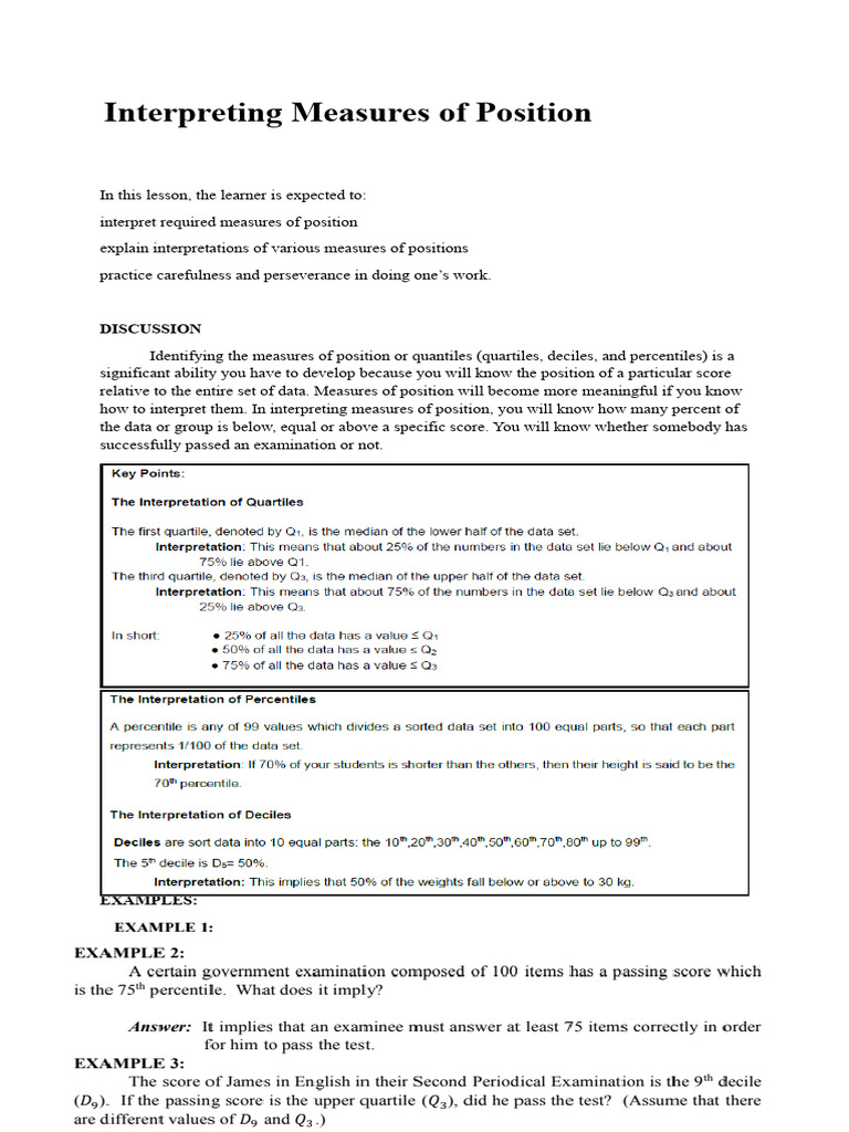 Interpreting Measures of Position WEEK 3 | PDF | Percentile | Quartile