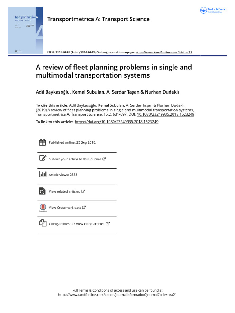 A Review of Fleet Planning Problems in Single and Multimodal ...