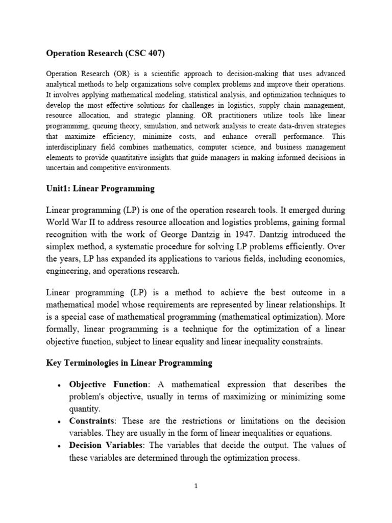 Linear Programming in Operations Research | PDF | Linear Programming | Mathematical Optimization