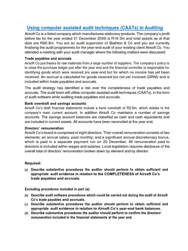 Using Computer Assisted Audit Techniques (CAATs) | PDF | Accounts Payable | Audit