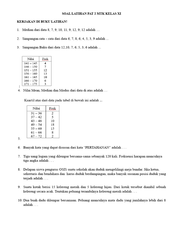 Soal Lat Pat 2 MTK Kelas Xi | PDF