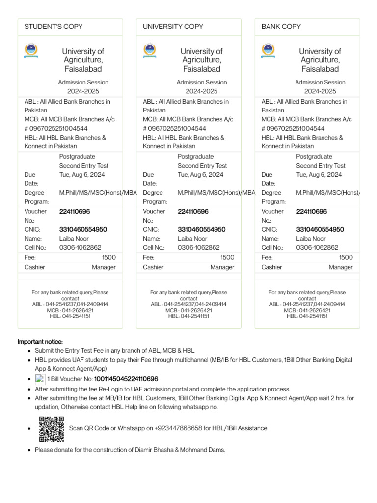 Laiba Noor Fee Vocher | PDF | Banks | Banking