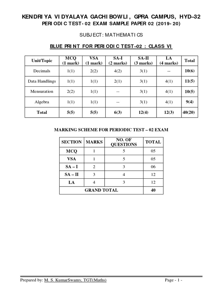 Maths Class VI Periodic Test 02 Exam Sample Paper 02 | PDF | Mathematics