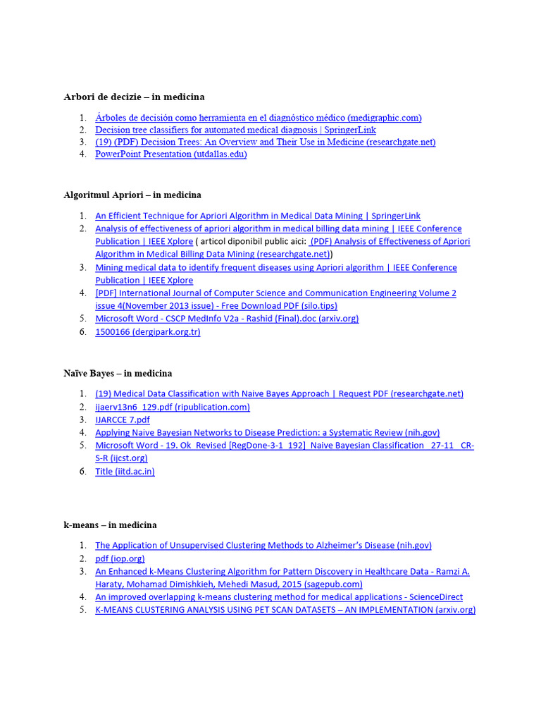 Algoritmi DM Utilizati in Domeniul Medical | PDF | Cluster Analysis ...