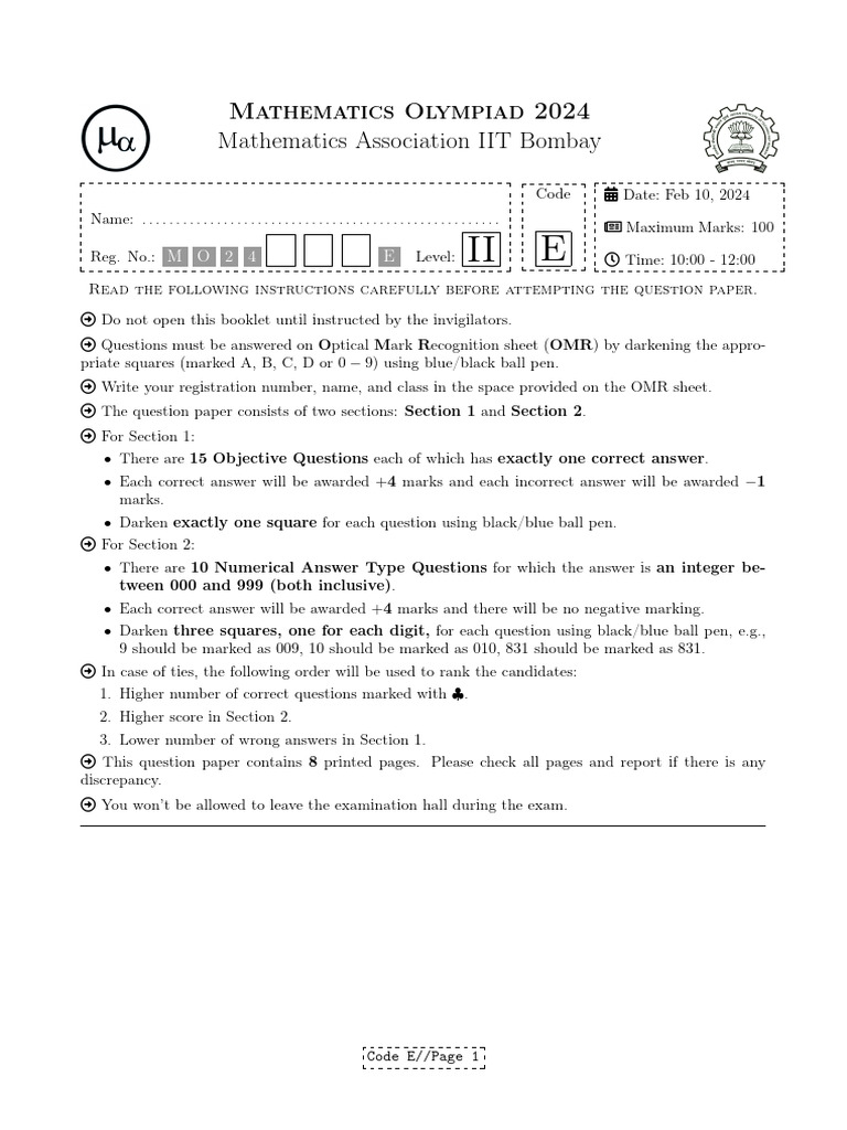 Mo 2024 Lvl2 | PDF | Mathematics | Mathematical Concepts
