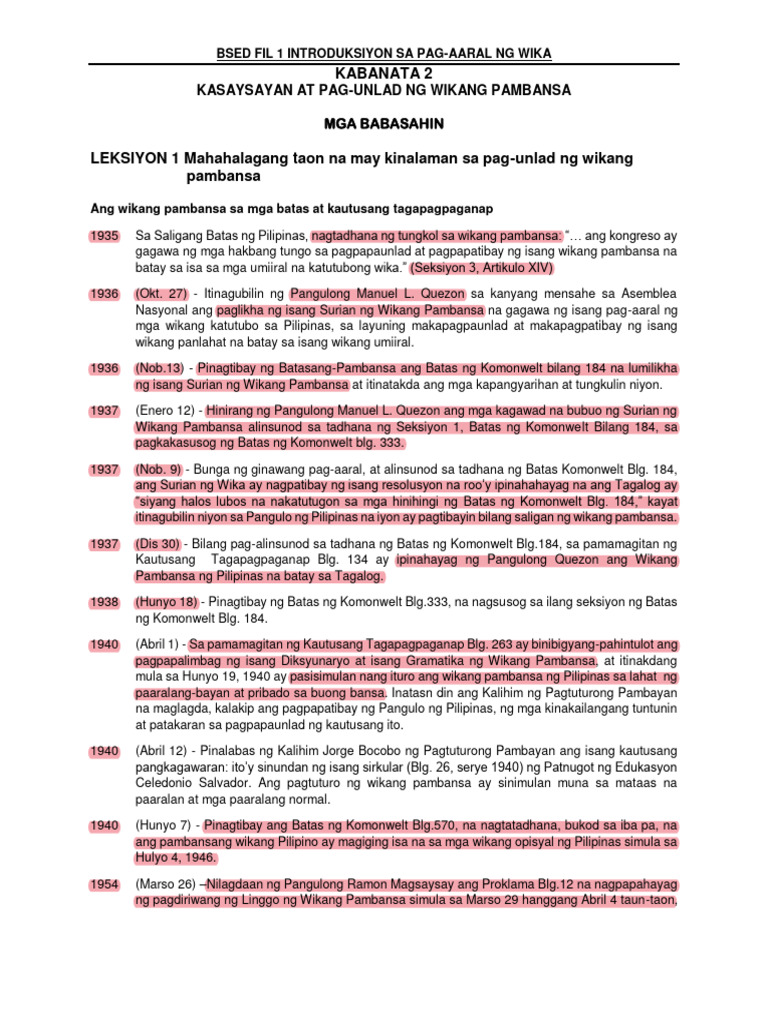 Bsed Fil 1 CP 2 Babasahin | PDF