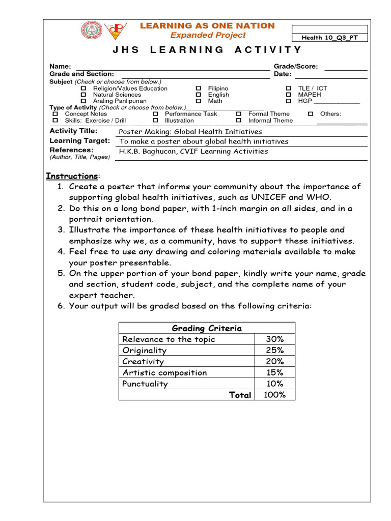 MAPEH 10 Q3 Health - PT Poster Making - Global Health Initiatives | PDF ...
