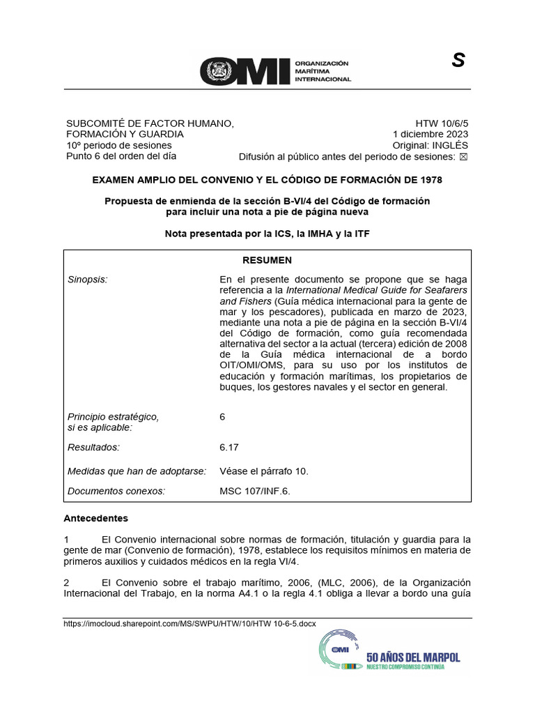 HTW 10-6-5 Propuesta de Enmienda de La Sección B-VI4 | PDF