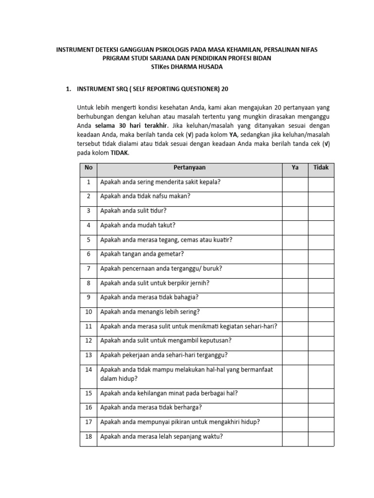 Instrument Deteksi Gangguan Psikologis Pada Kebidanan | PDF