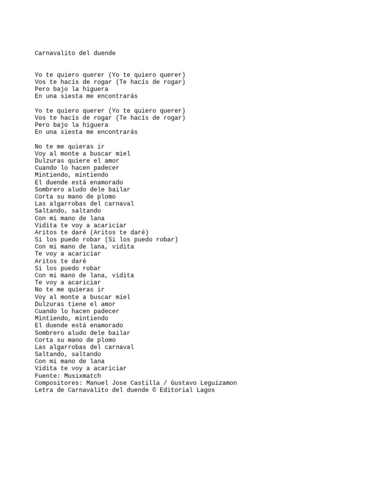 LETRA Carnavalito Del Duende | PDF