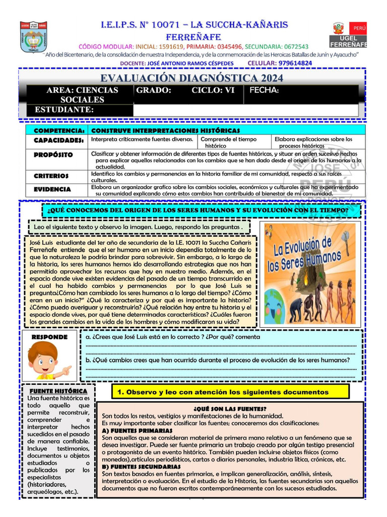 EVAL. DIAG. 1° CCSS 2024 | PDF