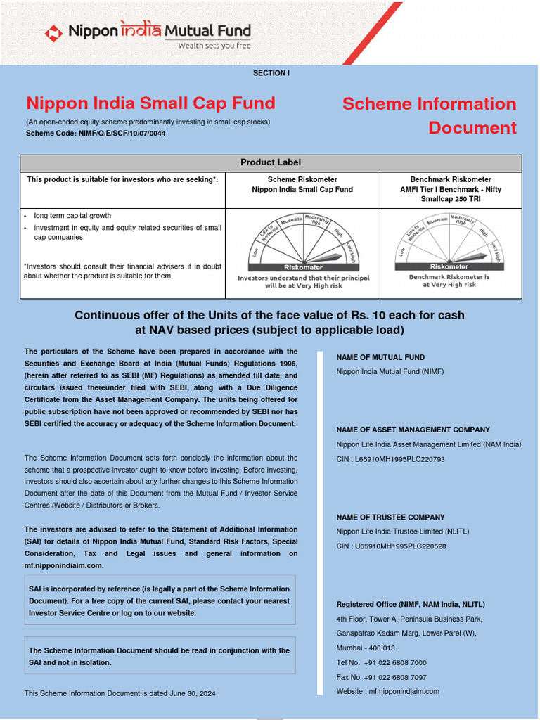 NipponIndia Small Cap Fund | PDF | Investment Fund | Securities (Finance)