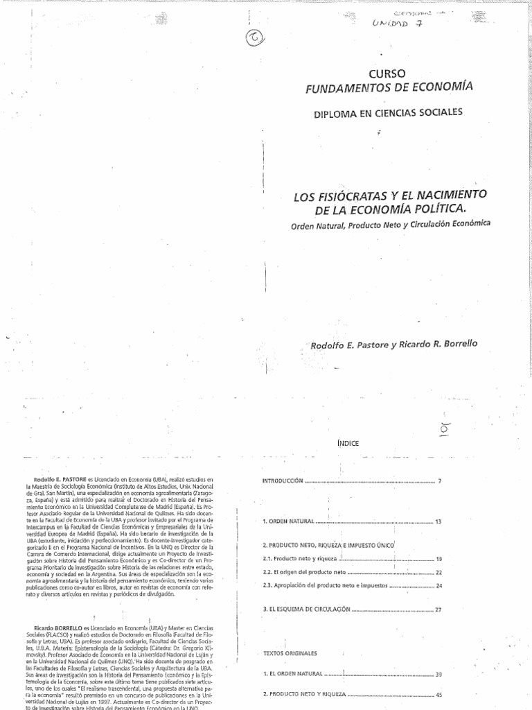 Pastore y Borrello. Los Fisiócratas y El Nacimiento de La Economía ...
