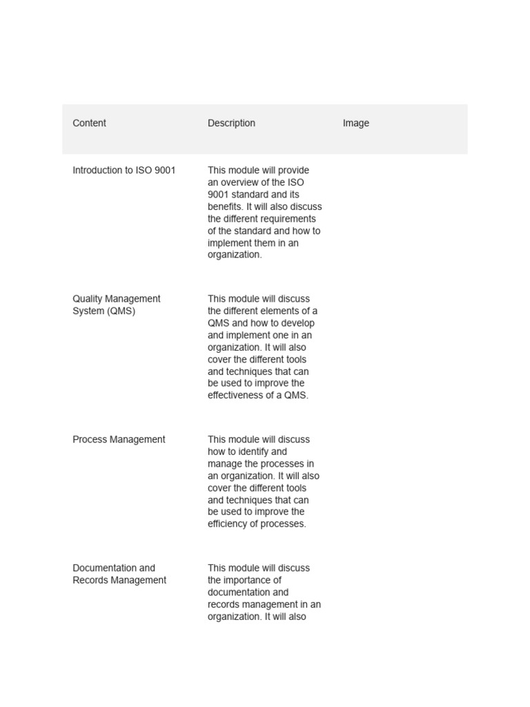 Contant Table For Training Course Iso9001 | PDF | Quality Management ...