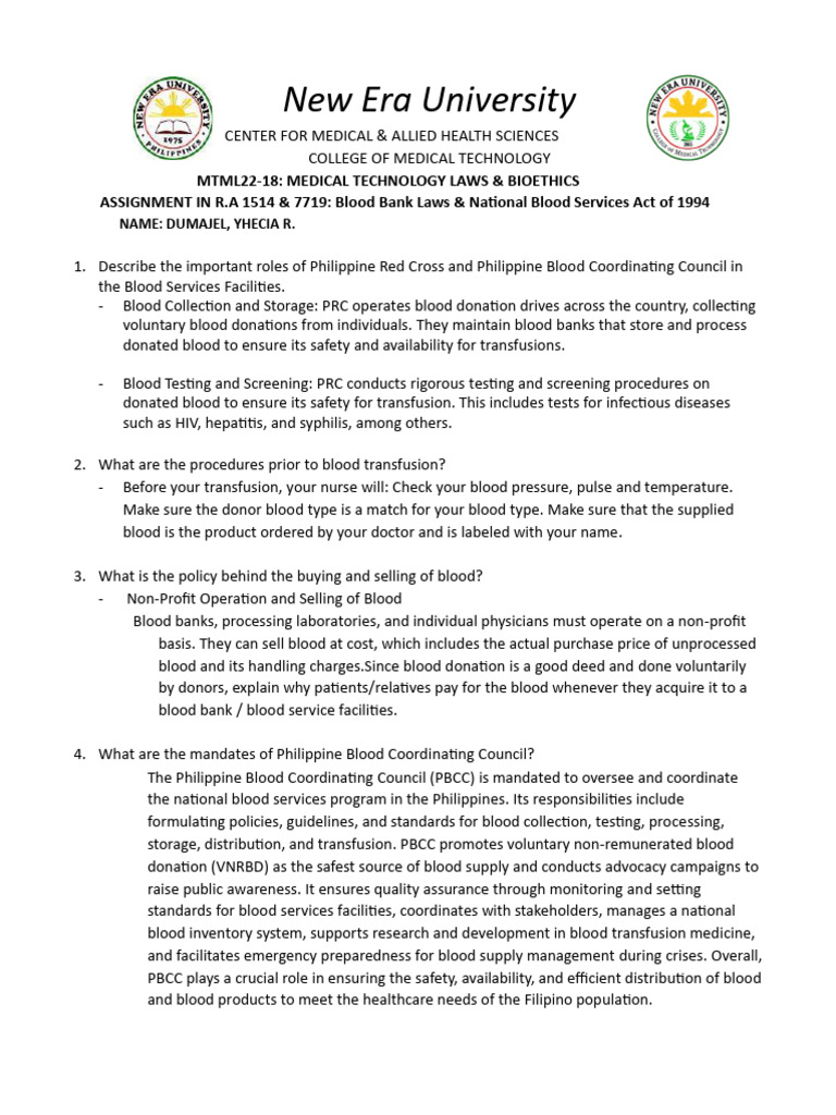 Assignment in RA 7719 National Blood Services Program AO 2008 0008 ...