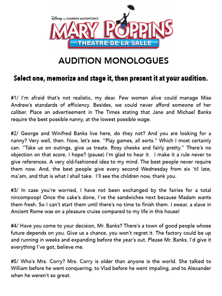 Mary Poppins AUDITIONMonologues | PDF