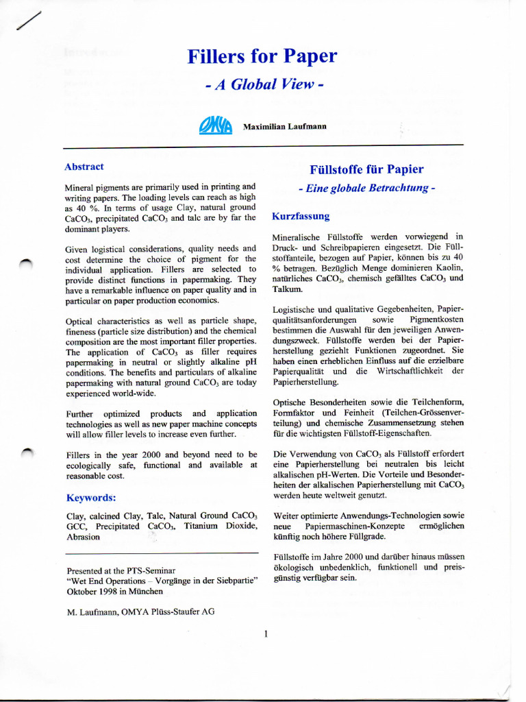 Additional Reading Fillers For Papermaking 1998 | PDF | Paper | Wear