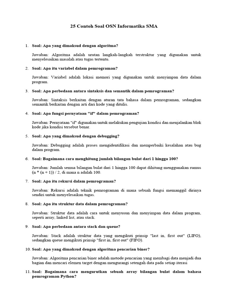 25 Contoh Soal OSN Informatika SMA | PDF