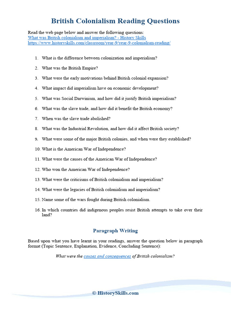 Colonialism Reading Questions | PDF