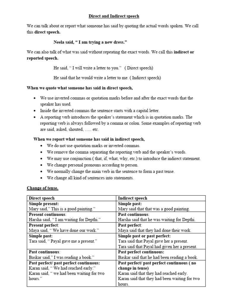 Direct and Indirect Speech Guide | PDF | Question | Verb