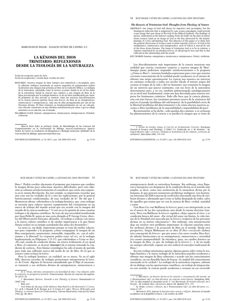 Kénosis del Dios Trinitario y Ciencia | PDF | Dios | Omnipotencia