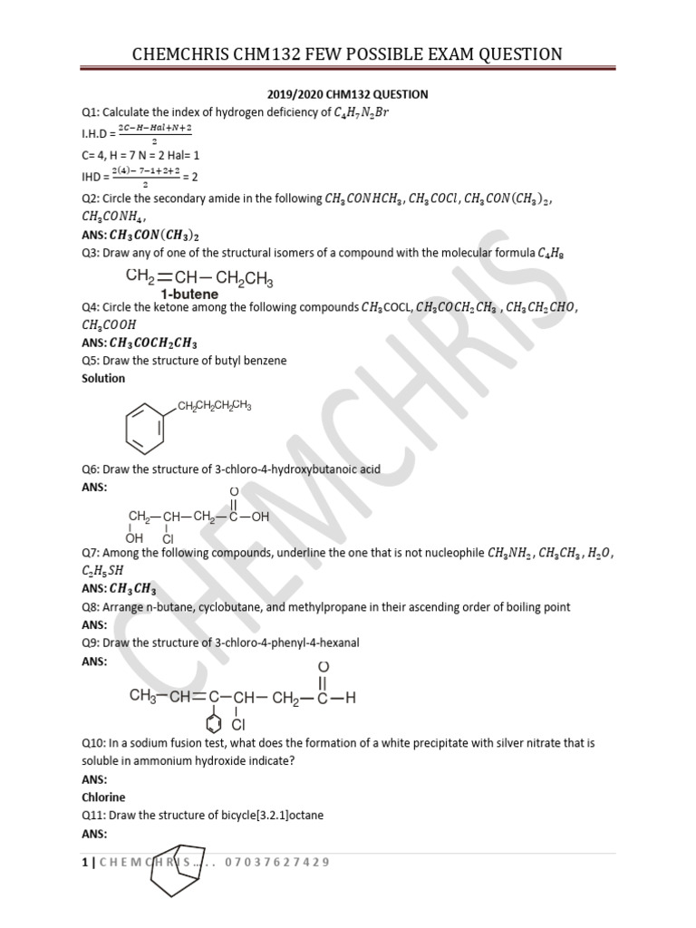 Chm132 Past Question and Some Exam Possible Question | PDF | Chemical ...