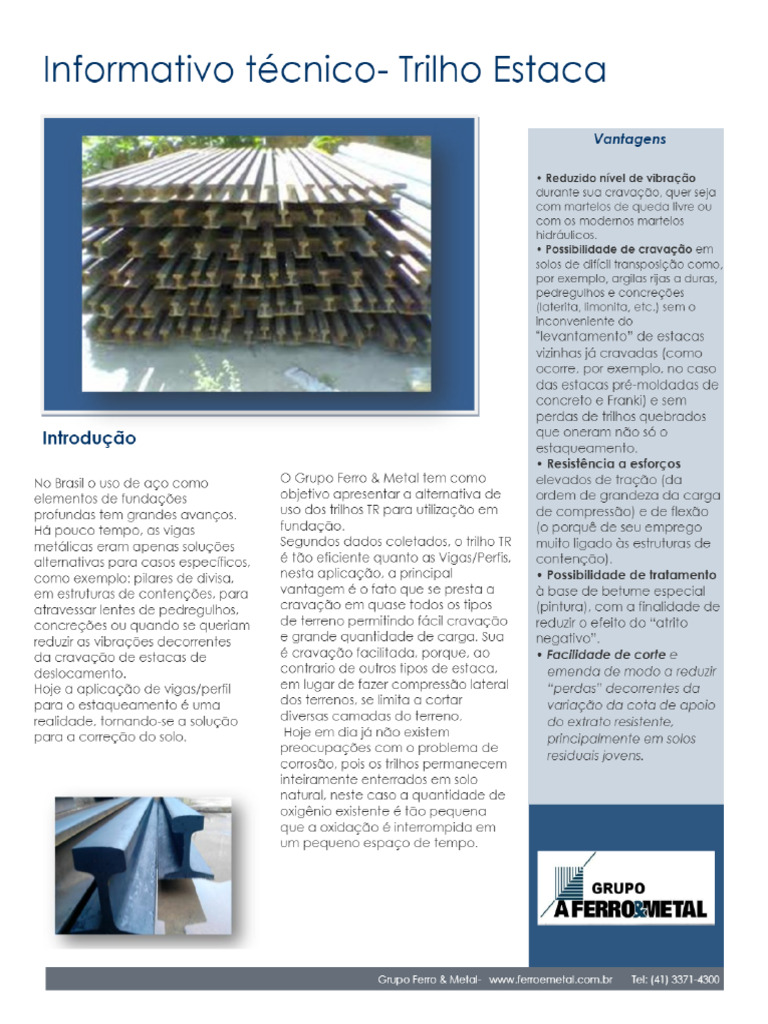 Informativo técnico- Trilho Estaca - PDF Download grátis | PDF