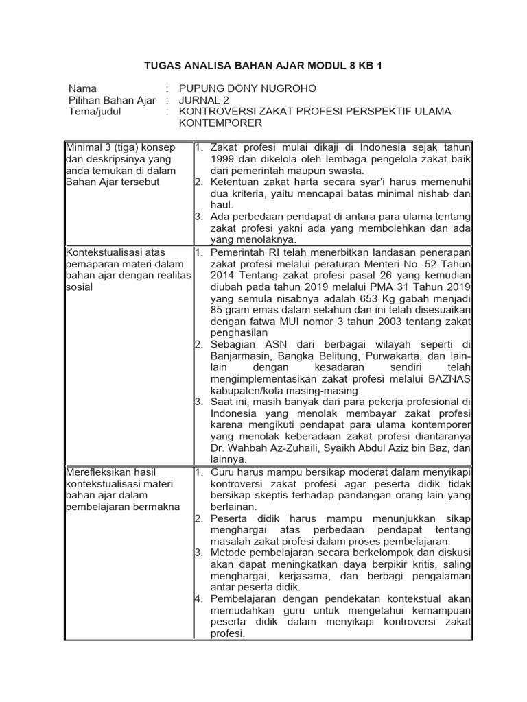 TUGAS ANALISA BAHAN AJAR MODUL 8 KB 1 JURNAL 2 | PDF