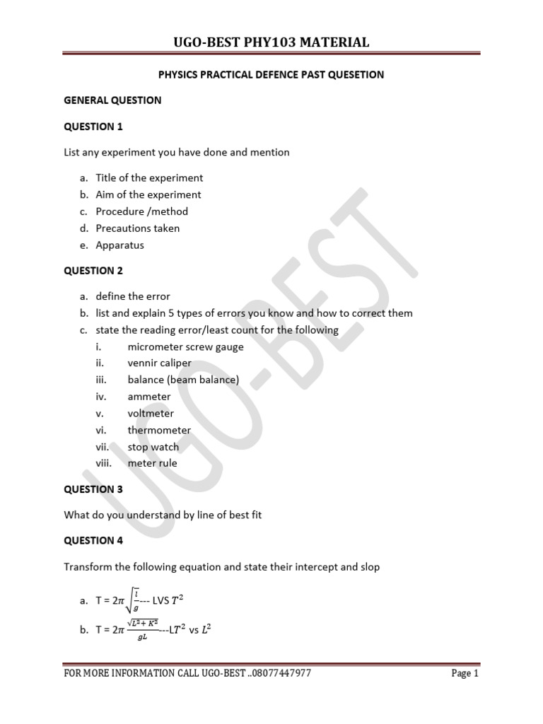 Ugo-Best Phy Practical | PDF | Pendulum | Force