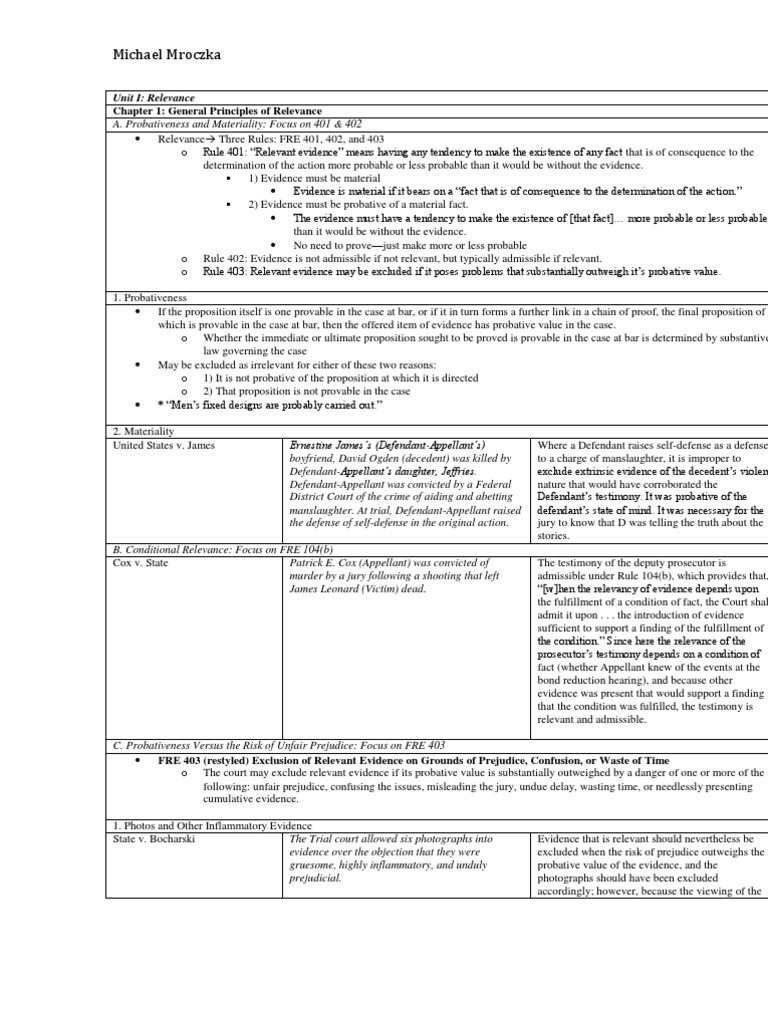 Evidence Outline and Case Chart | PDF | Witness Impeachment | Relevance ...