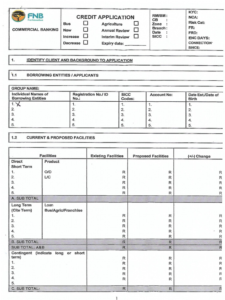 FNB Commercial Application | PDF