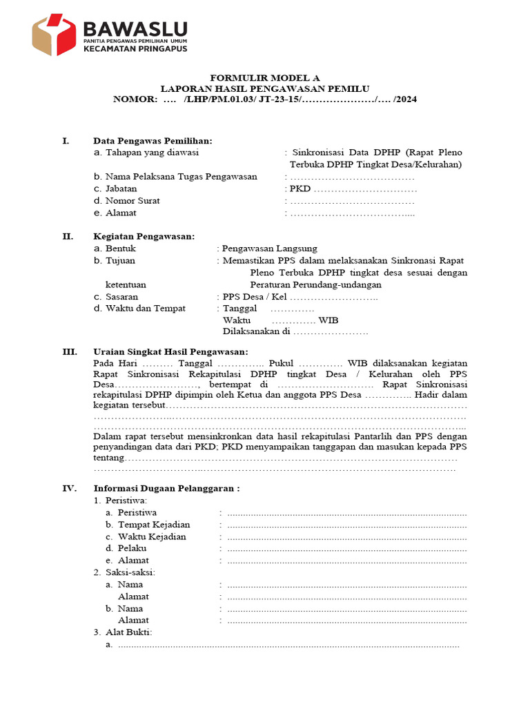 No - FORM A - Desa - Rapat Sinkronasi Pleno Terbuka Rekapitulasi DPHP ...