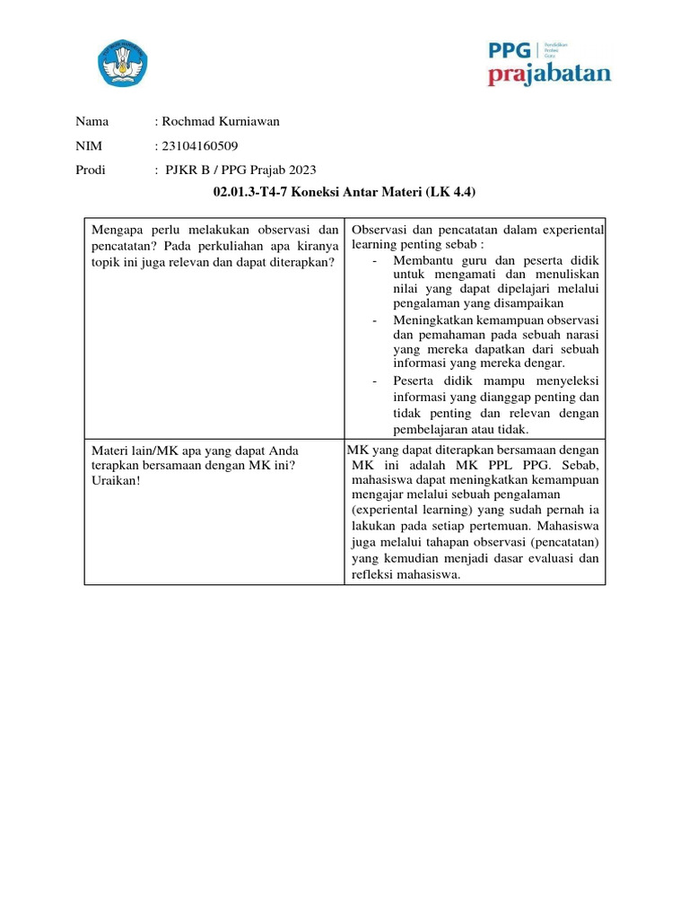 T4-7 Koneksi Antar Materi (LK 4.4) | PDF