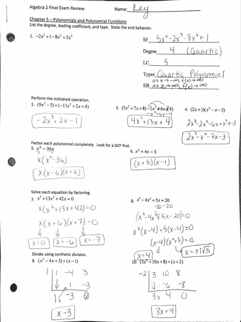 Algebra 2 Final Exam Review Answer Key | PDF Algebra 2 Final Exam Review Answer Key | PDF