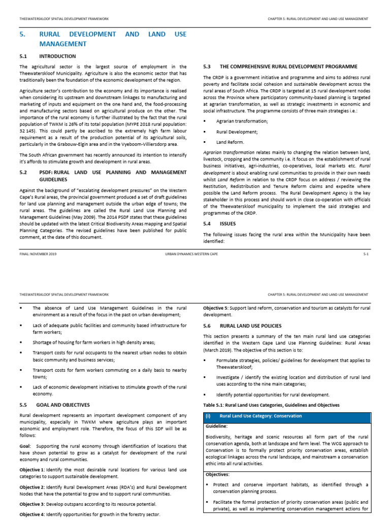 Theewaterskloof Rural Development Framework | PDF | Conservation ...