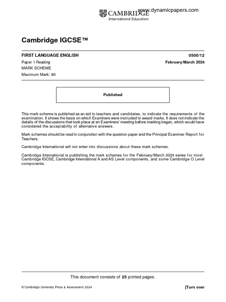 Cambridge IGCSE ™: First Language English 0500/12 | PDF | Question ...