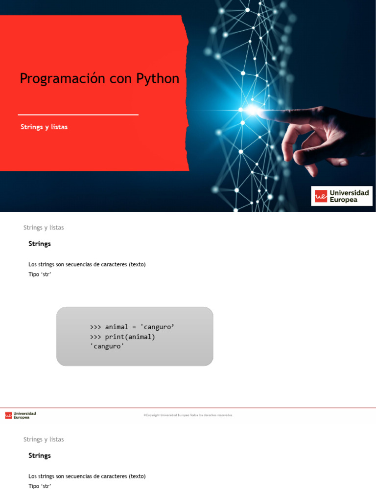 Strings y listas en Python: Guía básica | PDF | Desarrollo de software | Paradigmas de programación