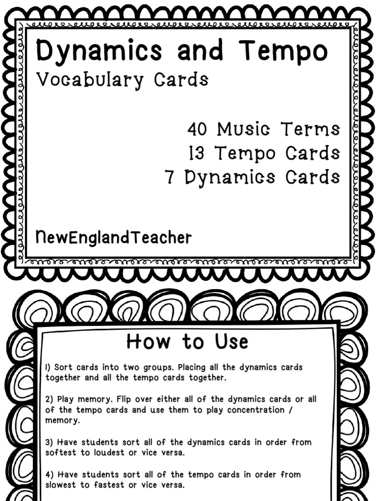 Dynamics and Tempo: Vocabulary Cards 40 Music Terms 13 Tempo Cards 7 ...