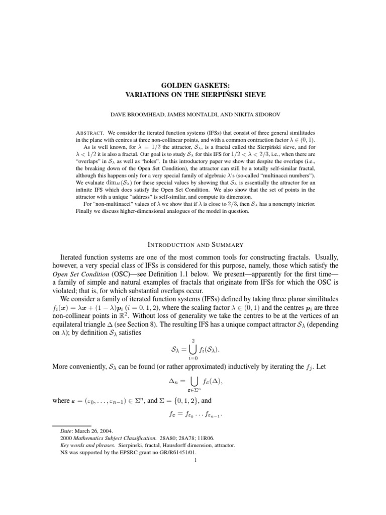 Dave Broomhead, James Montaldi and Nikita Sidorov - Golden Gaskets ...